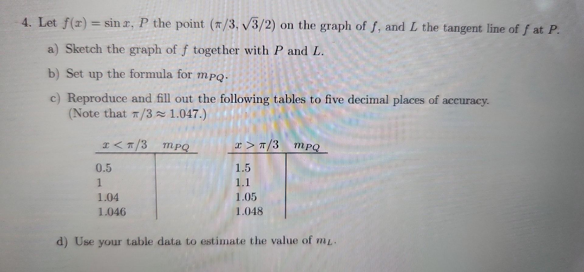 Solved Let f(x)=sinx,P the point (π/3,3/2) on the graph of | Chegg.com