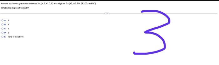 Solved Assume you have a graph with vertex set V={A,B,C,D,E} | Chegg.com
