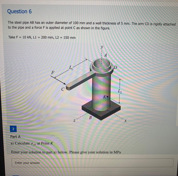 Solved Question 6 The steel pipe AB has an outer diameter of | Chegg.com