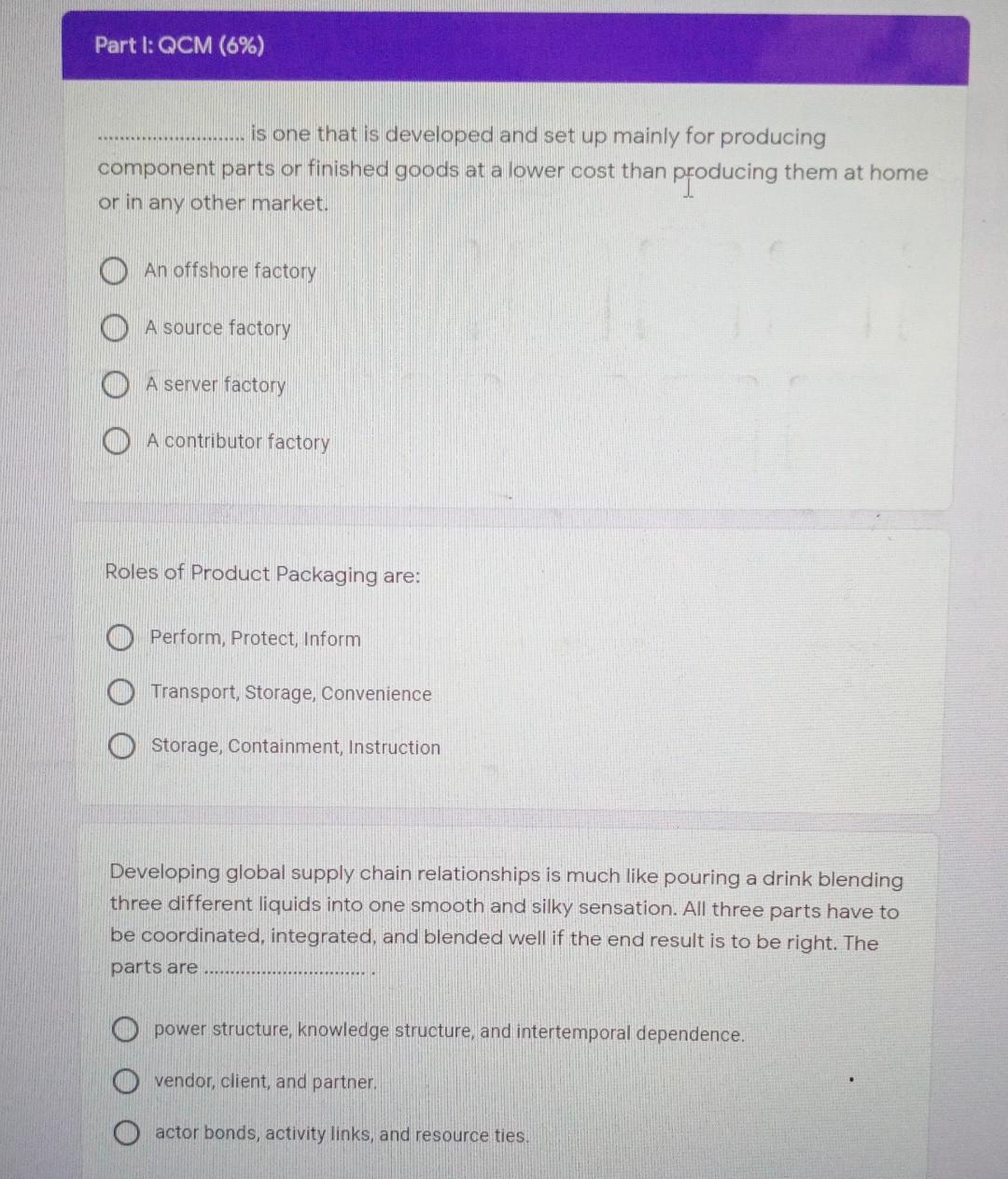 Solved Part I: QCM (6%) is one that is developed and set up | Chegg.com