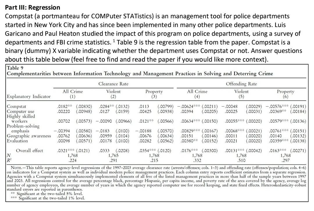 Solved Part III: Regression Compstat (a portmanteau for | Chegg.com