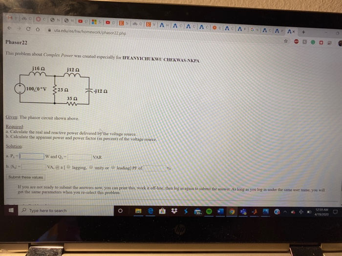 Solved Phasor14 This problem about Phasor Circuit Analysis | Chegg.com