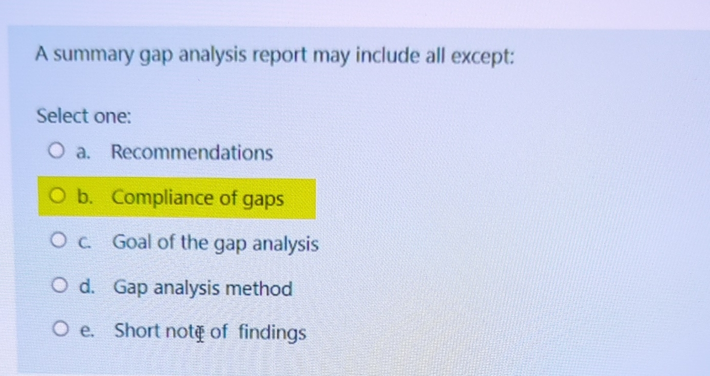 Solved A summary gap analysis report may include all | Chegg.com