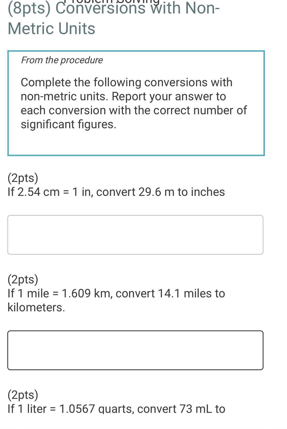 Solved Metric UnitsFrom the procedureComplete the following | Chegg.com