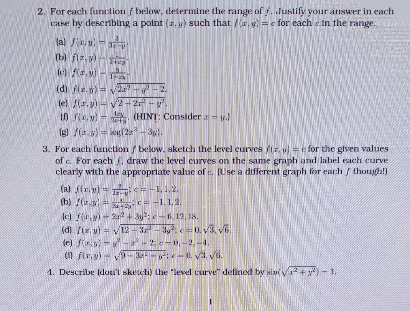 Solved 2. For each function f below, determine the range of | Chegg.com