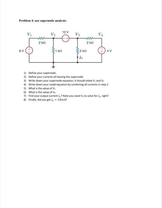 Solved Problem 4: use supernode analysis: 12 V V V2 V3 VA w | Chegg.com
