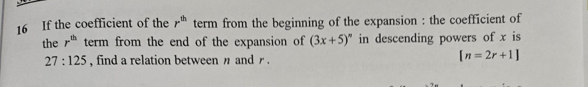 Solved 16 ﻿If the coefficient of the rth ﻿term from the | Chegg.com