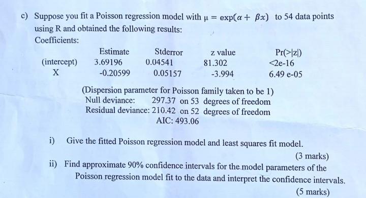 Solved c) Suppose you fit a Poisson regression model with | Chegg.com