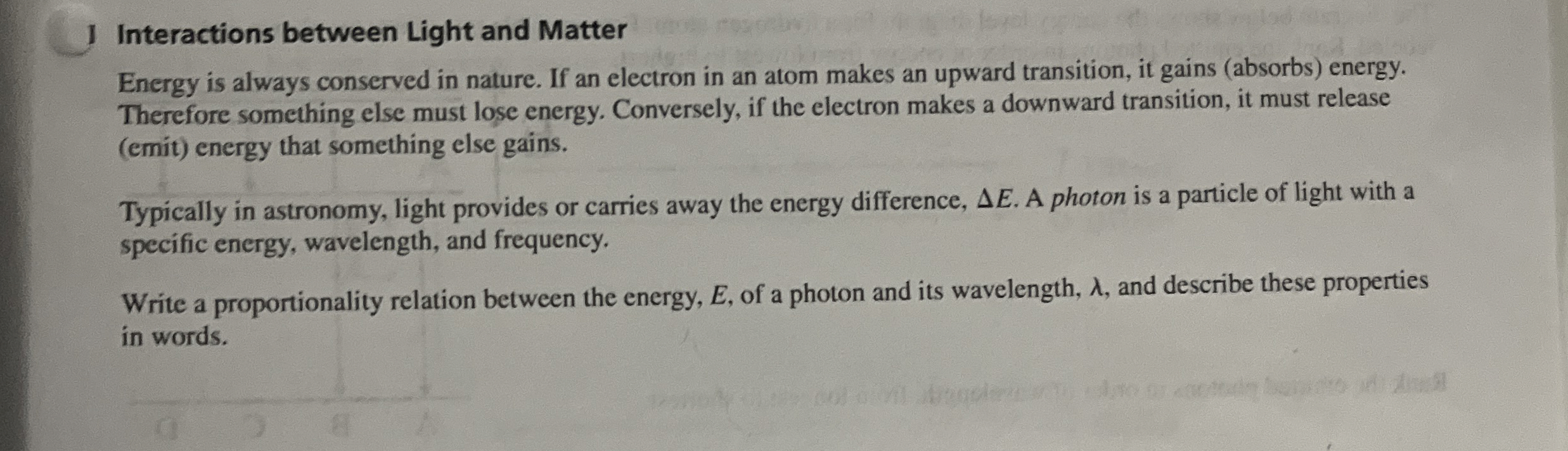 Solved 1 ﻿Interactions between Light and MatterEnergy is | Chegg.com