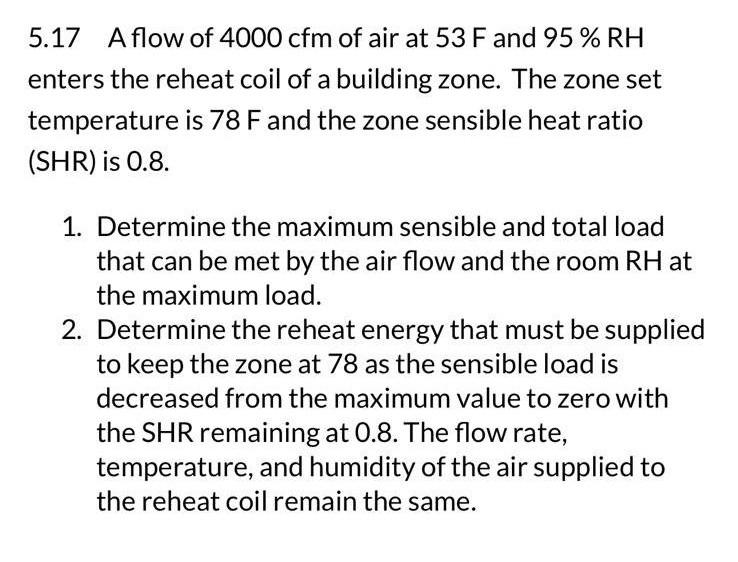 Solved enters the reheat coil of a building zone. The zone | Chegg.com