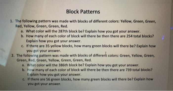 Solved Block Patterns 1. The following pattern was made with | Chegg.com