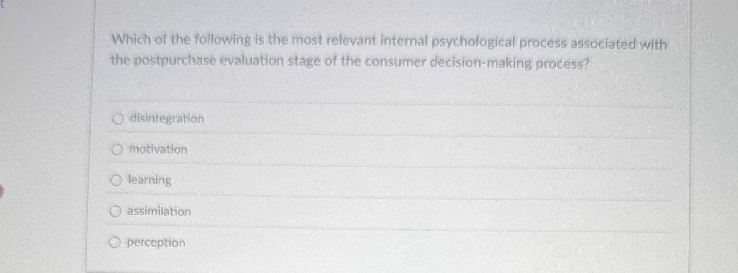 Solved Which of the following is the most relevant internal | Chegg.com