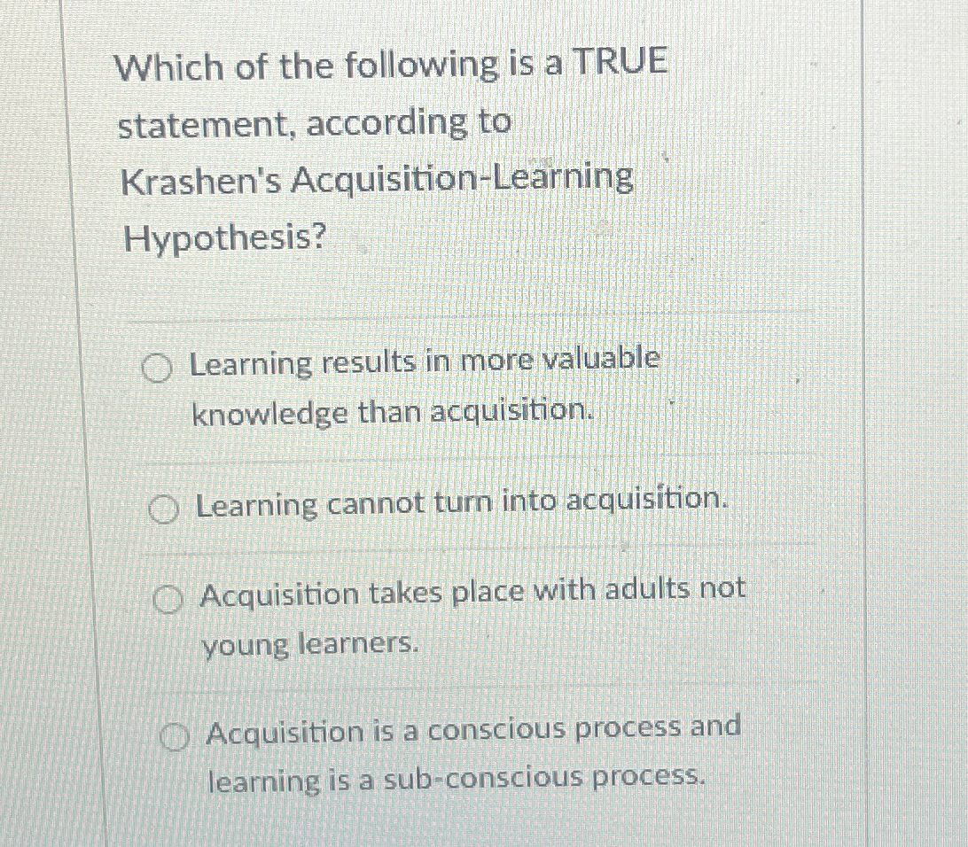 Solved Which of the following is a TRUE statement, according | Chegg.com