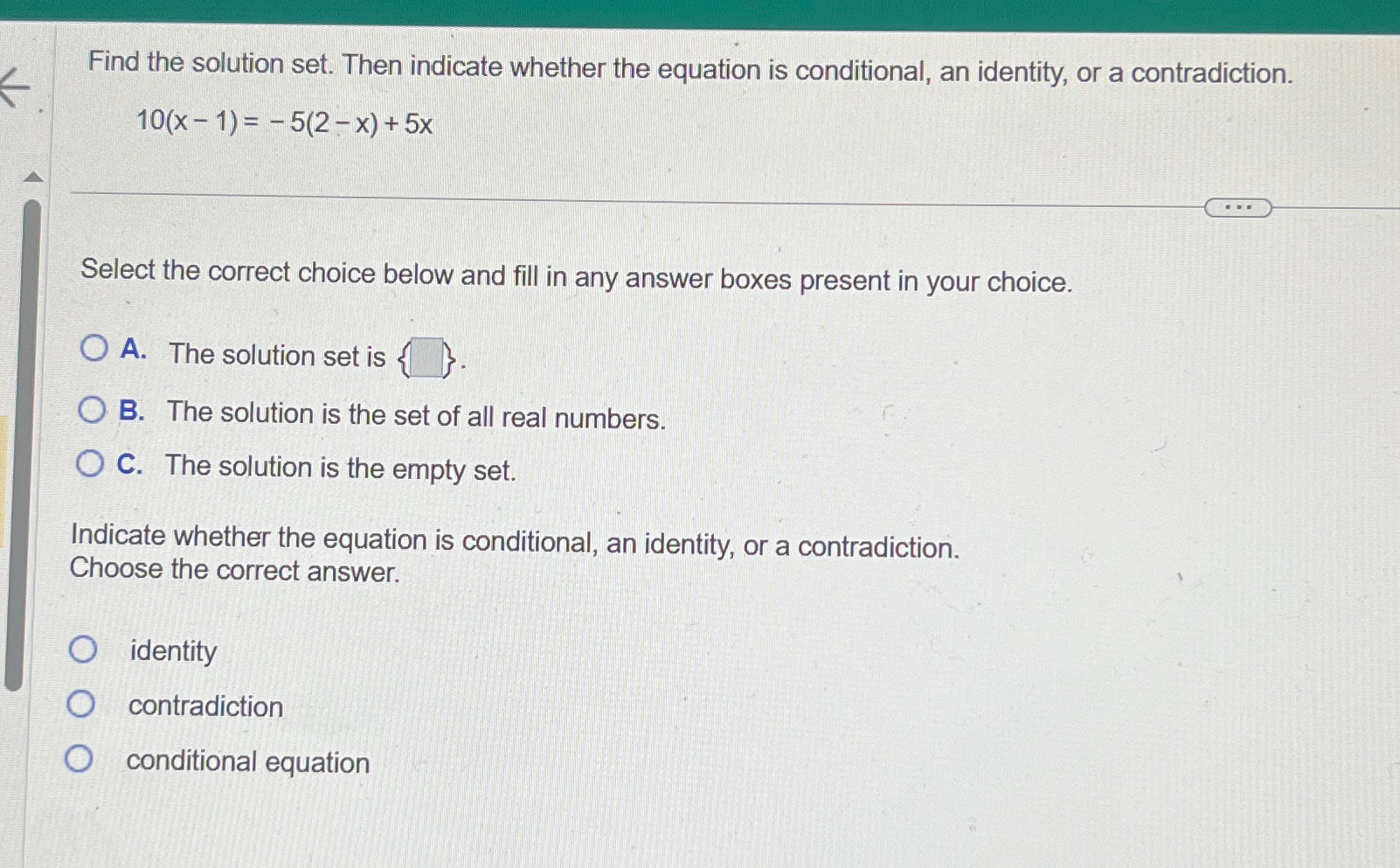Solved Find the solution set. Then indicate whether the | Chegg.com