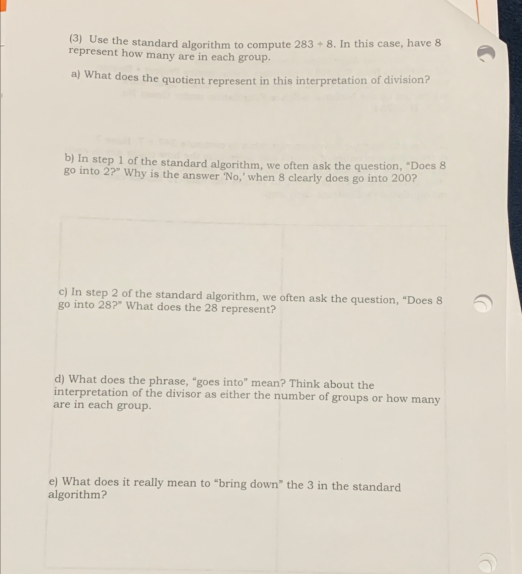 Solved (3) ﻿Use the standard algorithm to compute 283÷8. ﻿In | Chegg.com