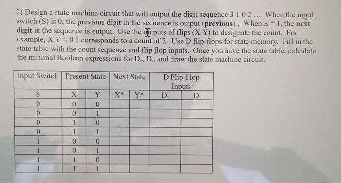 Solved 2) Design a state machine circuit that will output | Chegg.com