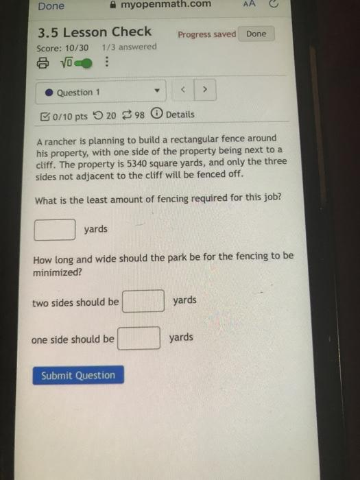 Solved Done myopenmath.com AA Progress saved Done 3.5 Lesson | Chegg.com