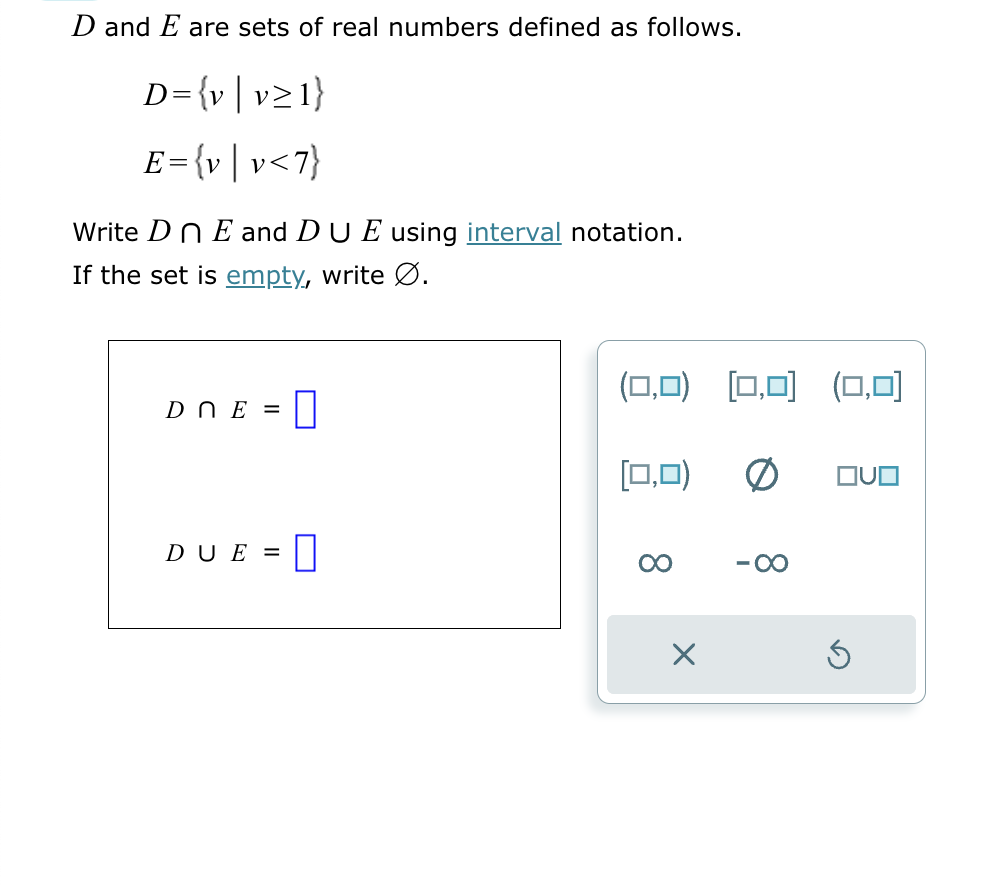 Solved D ﻿and E ﻿are sets of real numbers defined as | Chegg.com