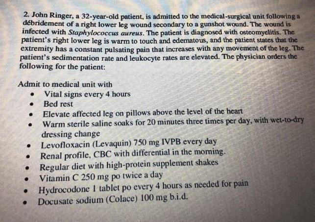 Solved 2. John Ringer, a 32-year-old patient, is admitted to | Chegg.com