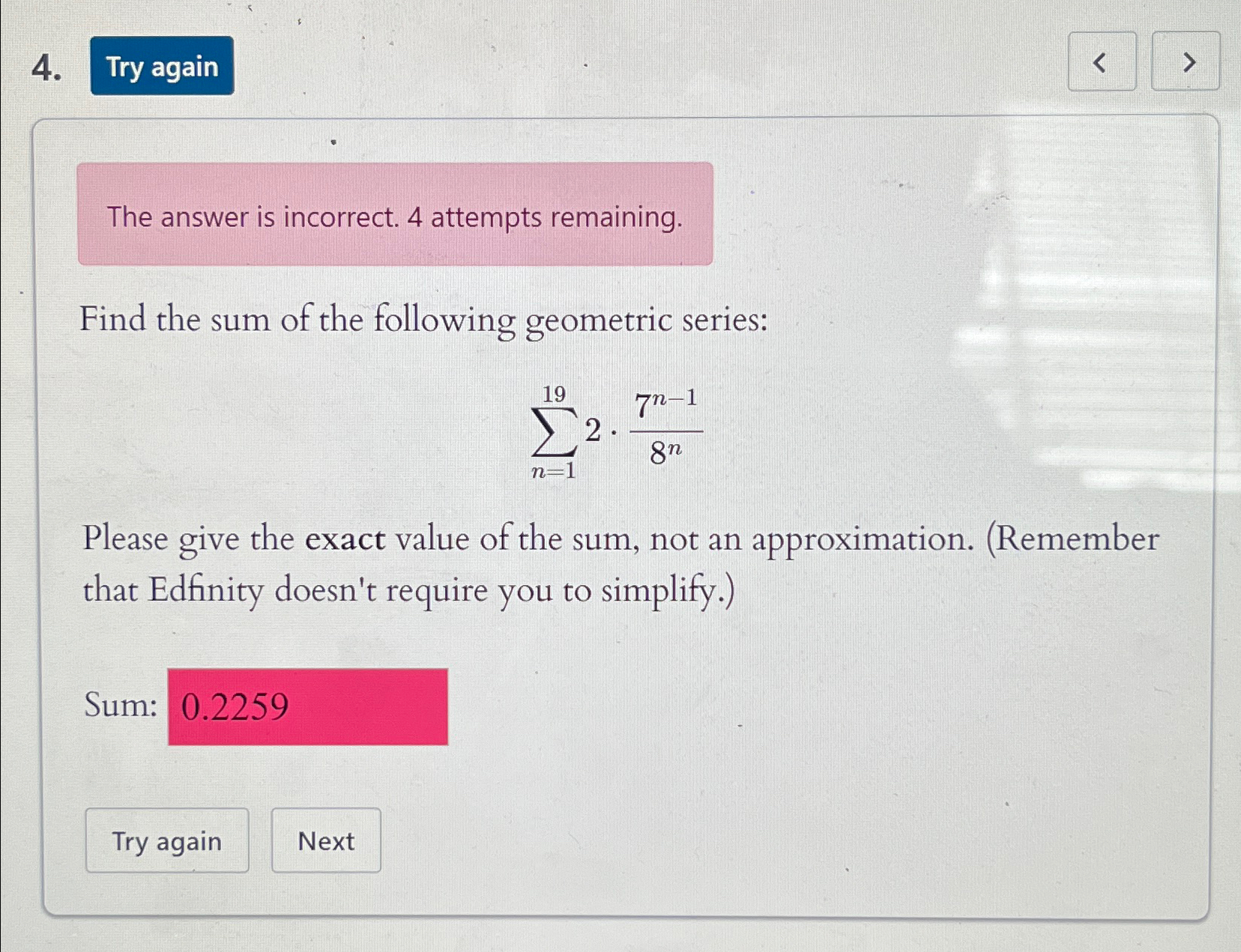 Solved The answer is incorrect. 4 ﻿attempts remaining.Find | Chegg.com