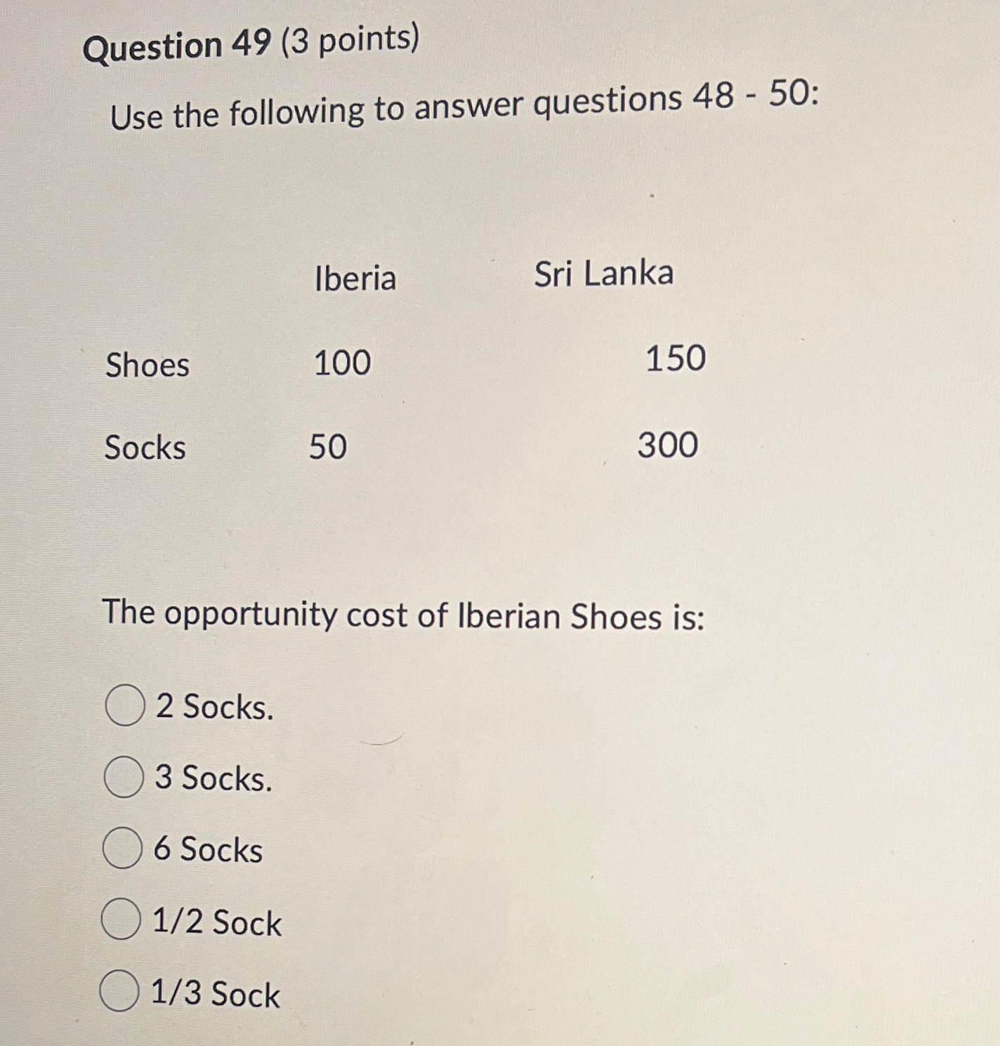 Solved Question 49 (3 ﻿points)Use the following to answer | Chegg.com