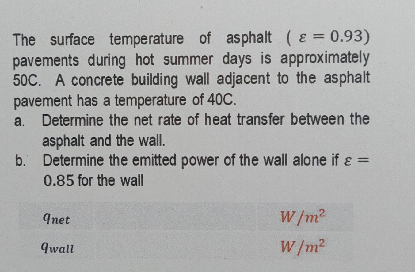 Solved - The surface temperature of asphalt (E = 0.93) | Chegg.com