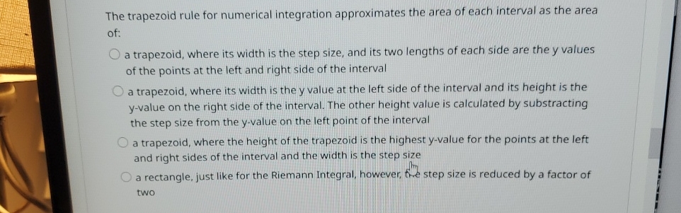 Solved The trapezoid rule for numerical integration | Chegg.com