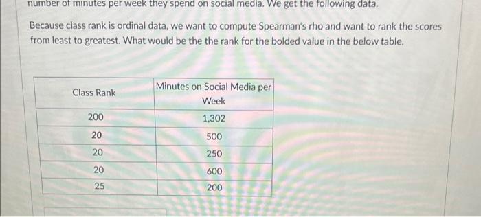 Solved number of minutes per week they spend on social | Chegg.com