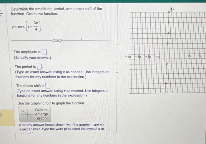Solved Determine the amplitude, period, and phase shift of | Chegg.com