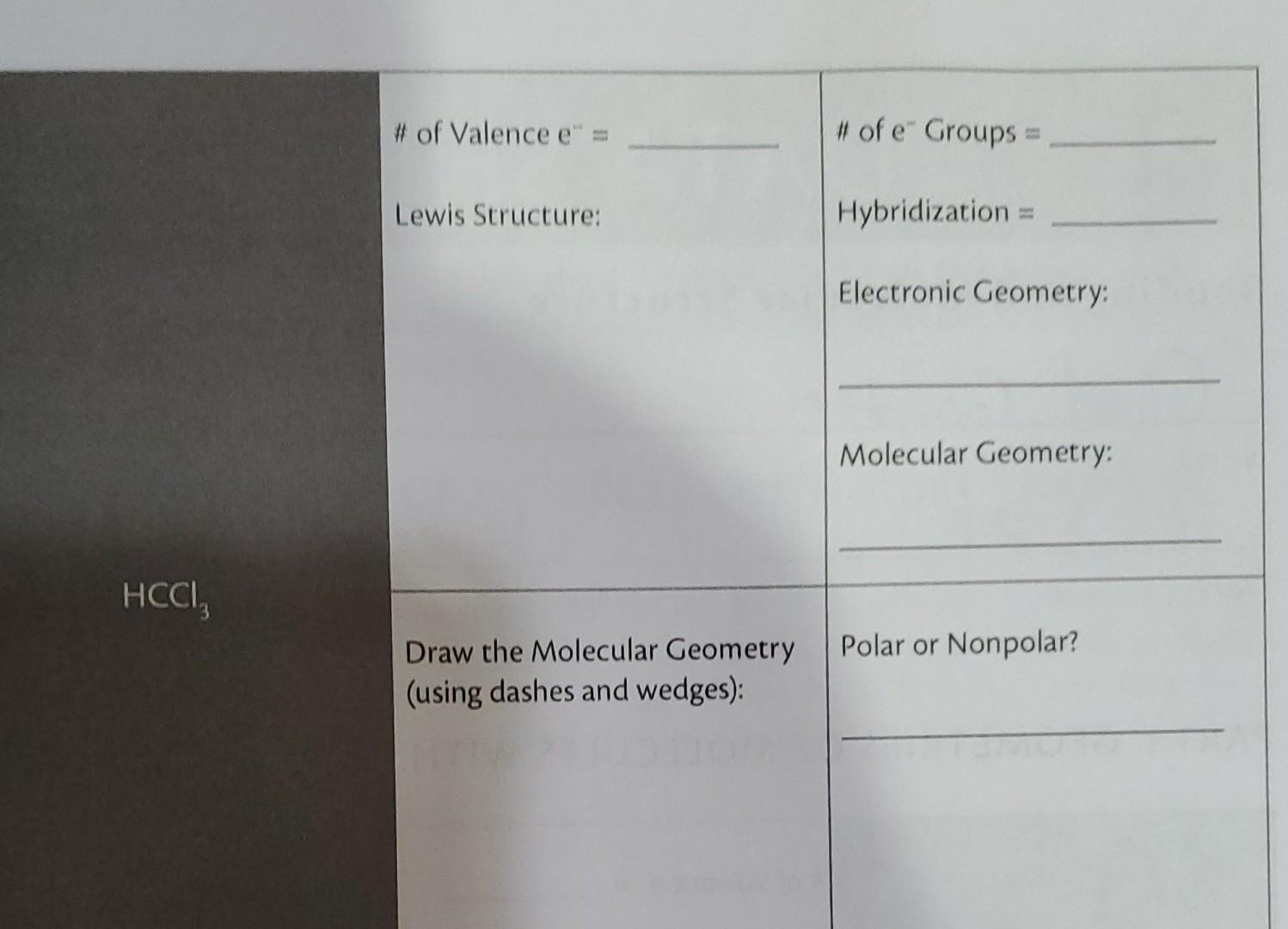 Solved HCCI, # of Valence e" = Lewis Structure: Draw the | Chegg.com