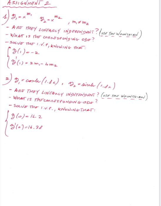 Solved 1) y1=xm1y2=xm2,m1 =m2 - ARE THEY LINEARLY | Chegg.com