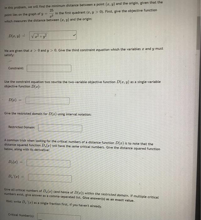 Solved In this problem, we will find the minimum distance | Chegg.com