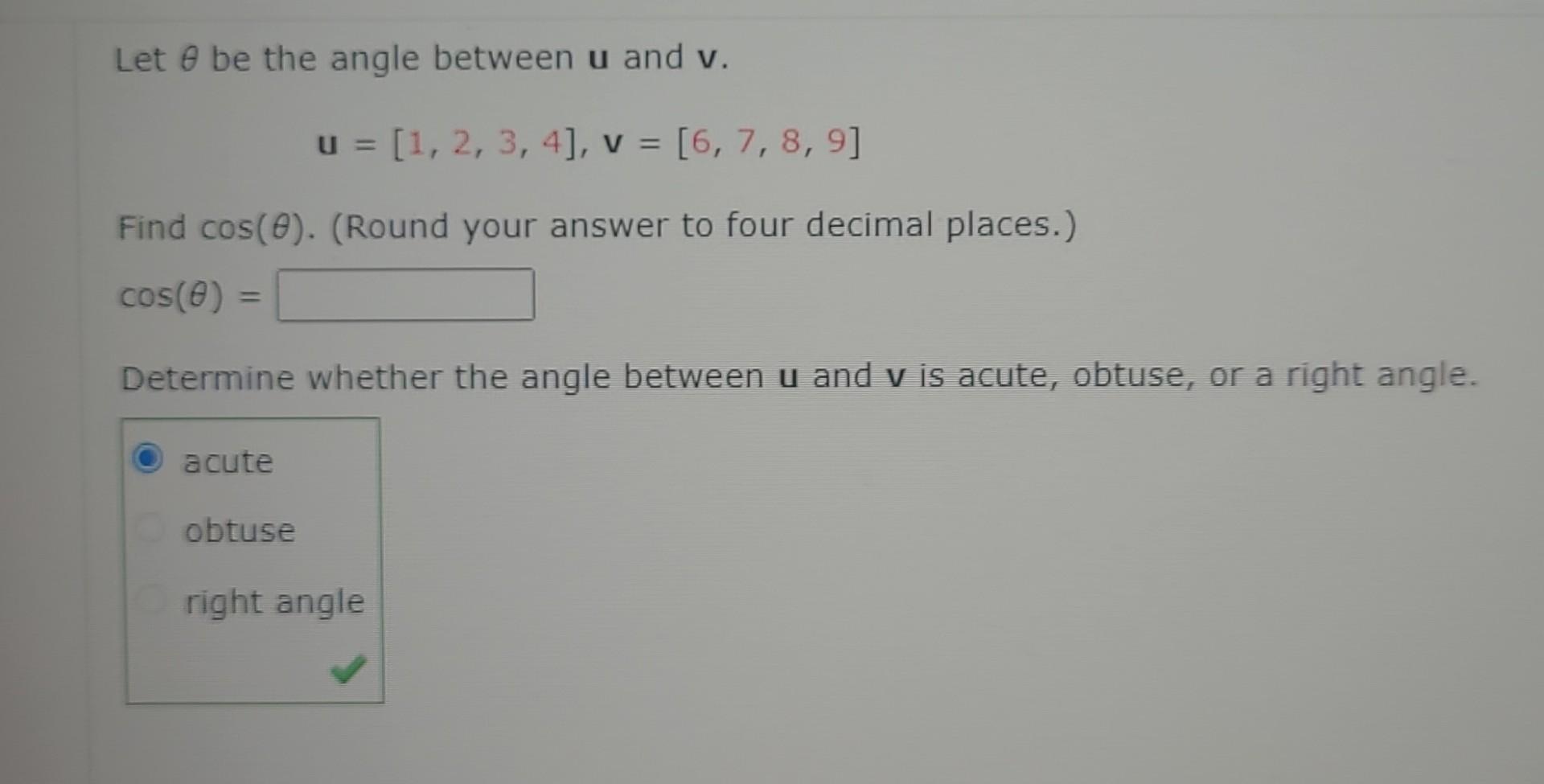 Solved Let θ be the angle between u and v. | Chegg.com