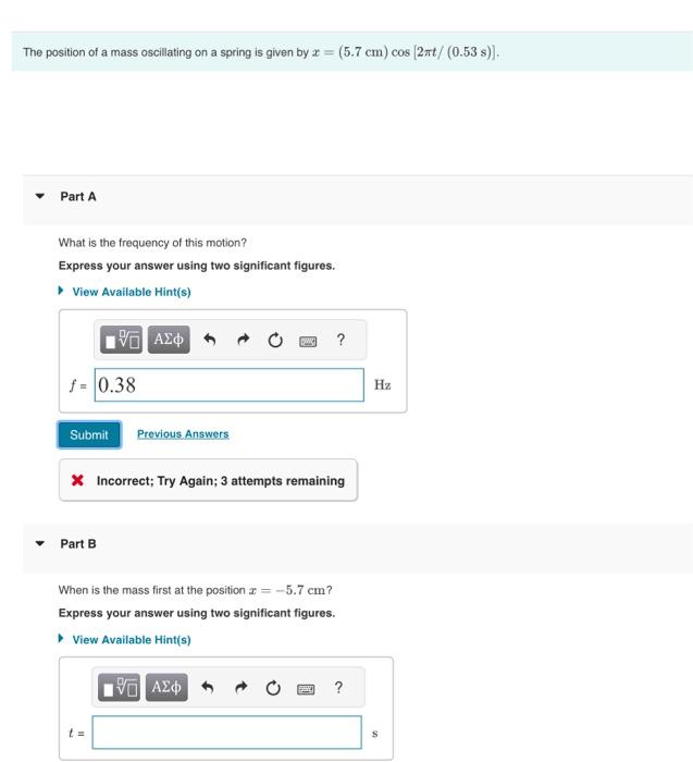 Solved position of a mass oscillating on a spring is given | Chegg.com