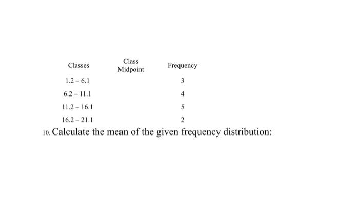 Solved 10. Calculate the mean of the given frequency | Chegg.com