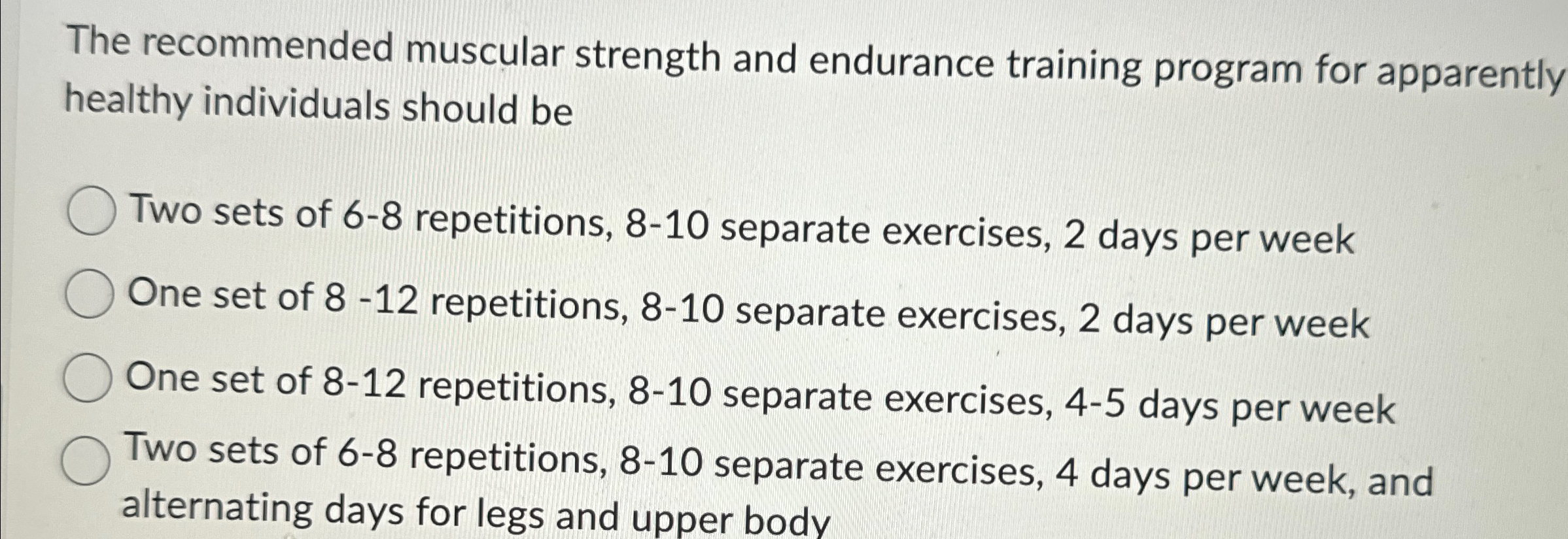 Solved The recommended muscular strength and endurance | Chegg.com