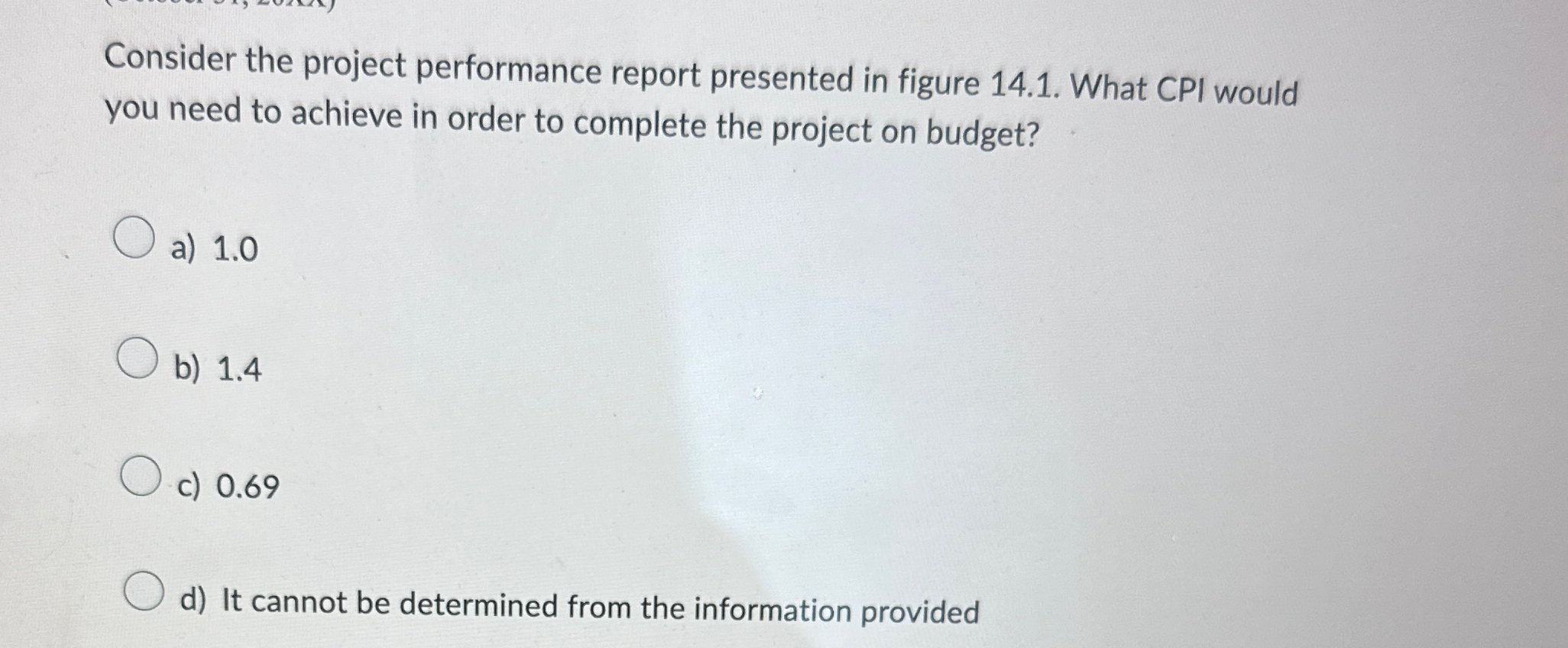 Solved Consider the project performance report presented in | Chegg.com