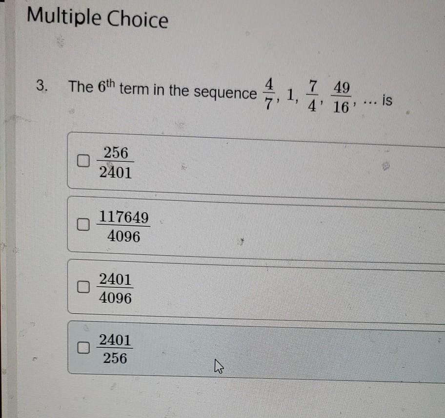 Solved Multiple Choice 2. Which of the following sequences | Chegg.com