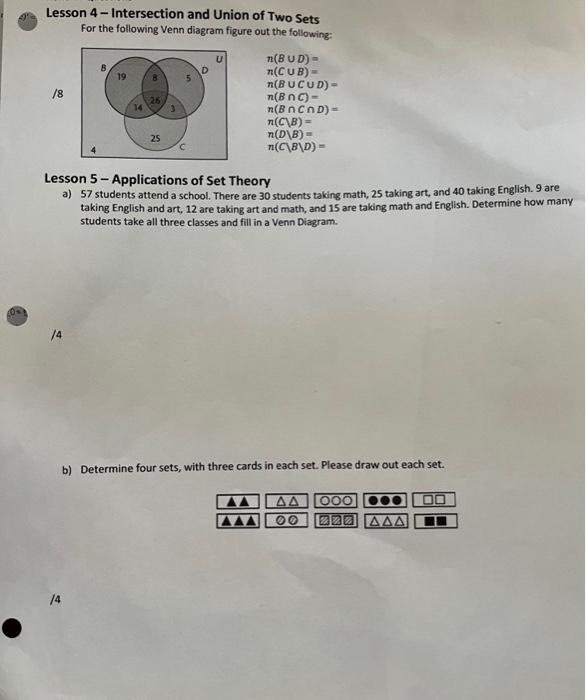 Solved Lesson 4- Intersextion and Union of Two Sets: figure | Chegg.com