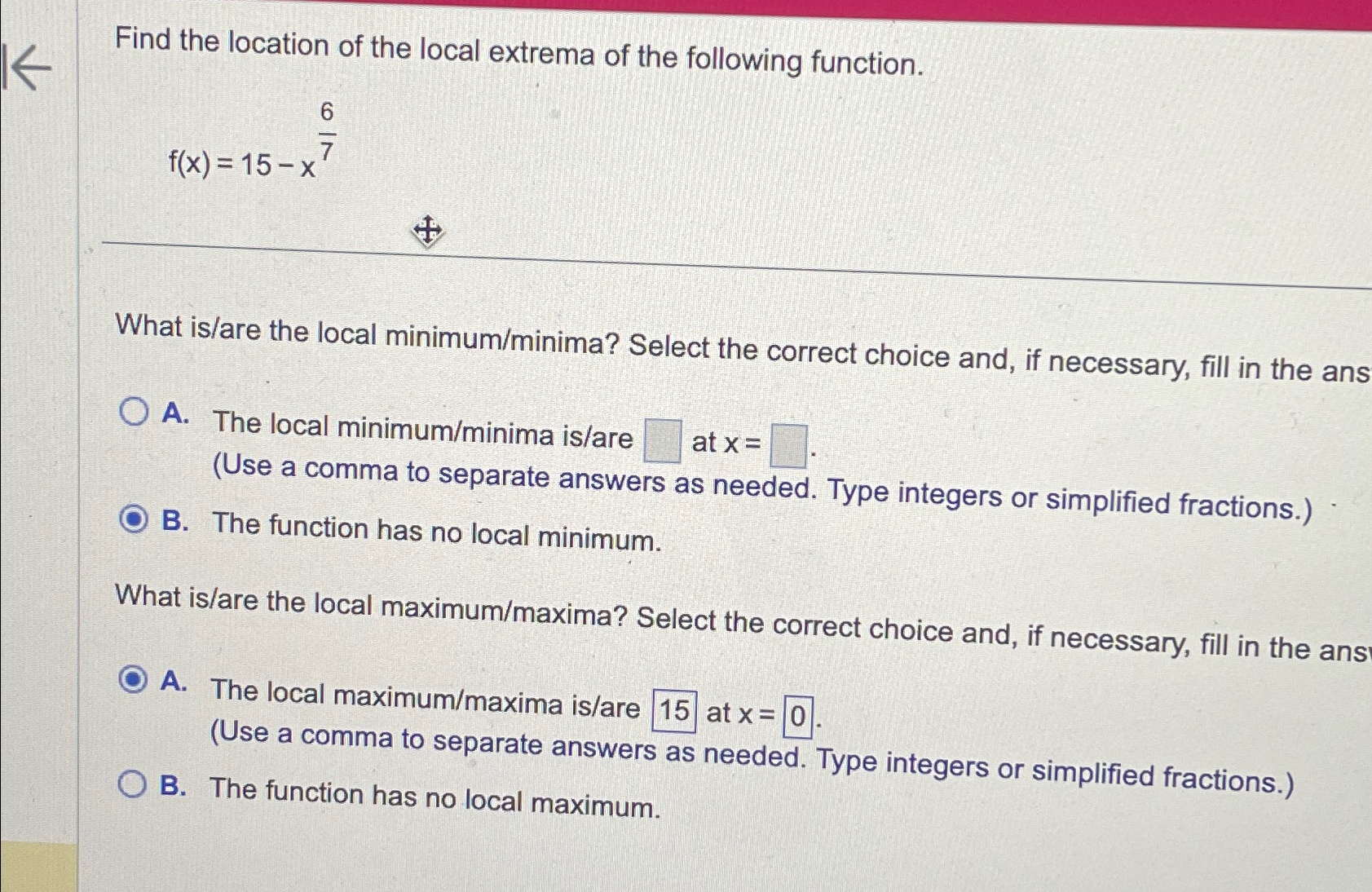 Solved Find the location of the local extrema of the | Chegg.com