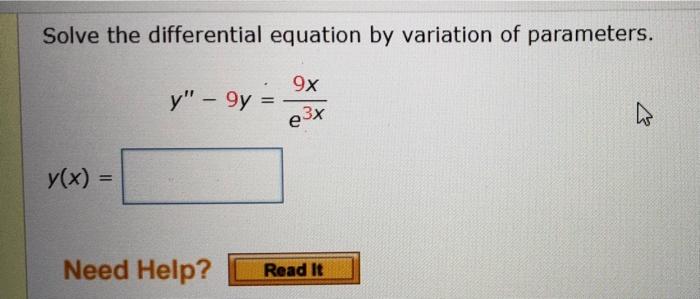Solved Solve the differential equation by variation of | Chegg.com