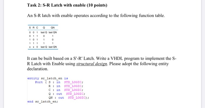 Solved Task 2: S-R Latch with enable (10 points) An S-R | Chegg.com