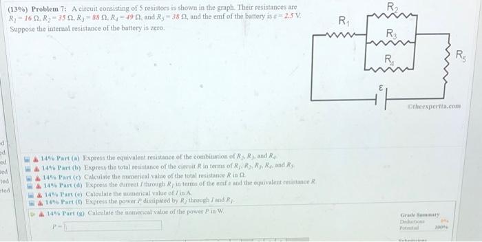 Solved A circuit consisting of 5 resistors is shown in the | Chegg.com