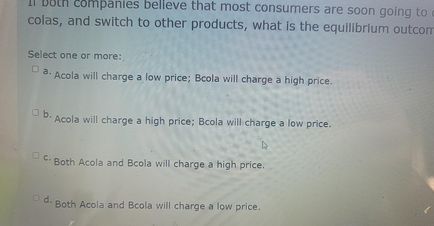Bcola's Price Strategy Acola's Price Strategy High | Chegg.com