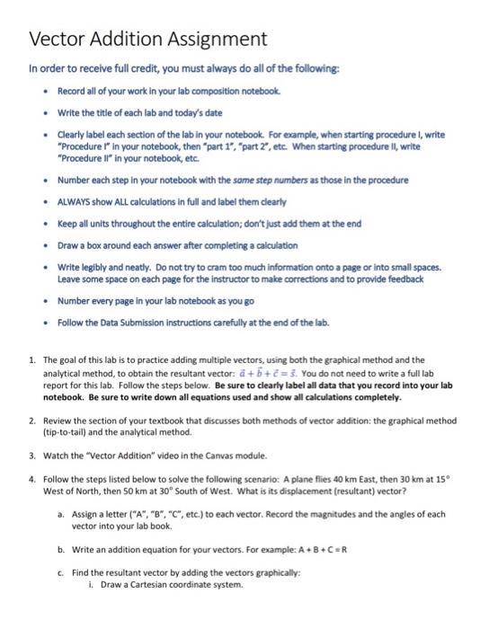 Solved Vector Addition Assignment In order to receive full | Chegg.com