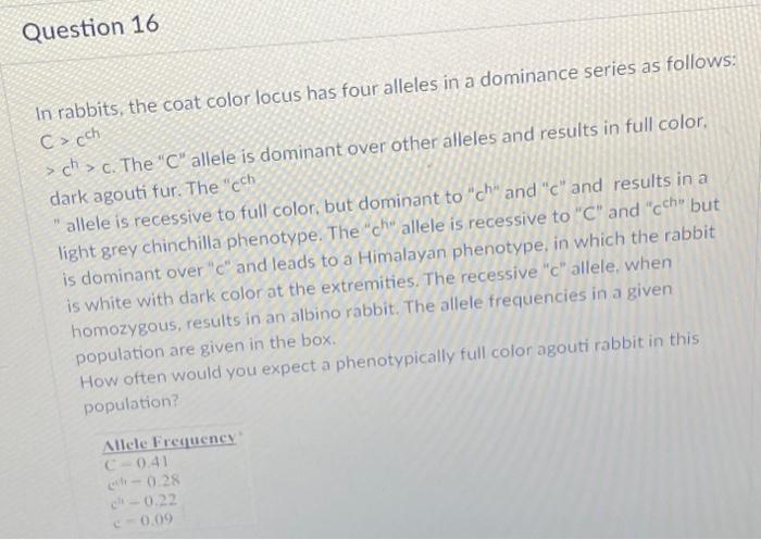 Solved In rabbits, the coat color locus has four alleles in | Chegg.com