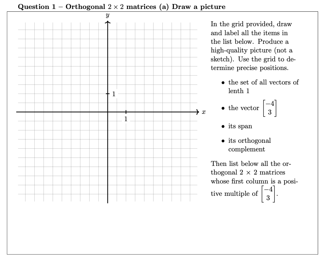 Solved Question 1 - ﻿Orthogonal 2×2 ﻿matrices (a) ﻿Draw a | Chegg.com