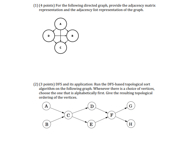 Solved (1) (4 ﻿points) ﻿For the following directed graph, | Chegg.com