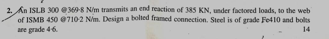 Solved 2. An ISLB 300@369.8 N/m transmits an end reaction of | Chegg.com