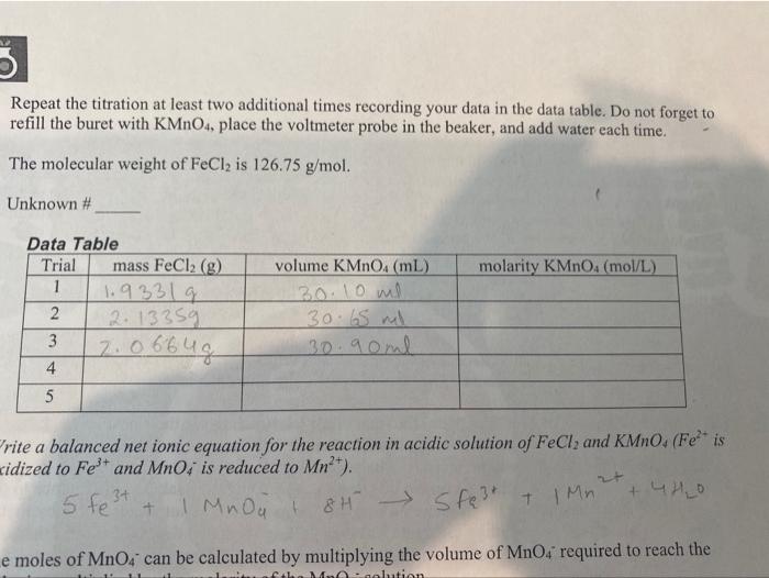 Solved KO 5. Repeat the titration at least two additional | Chegg.com
